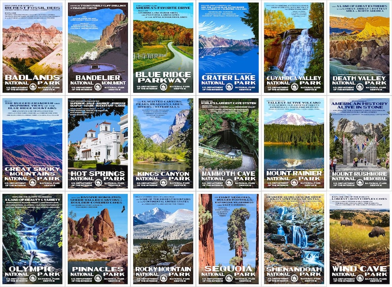 National Park Postcards Series B | Wpa-style Art (18-piece Set) - Etsy
