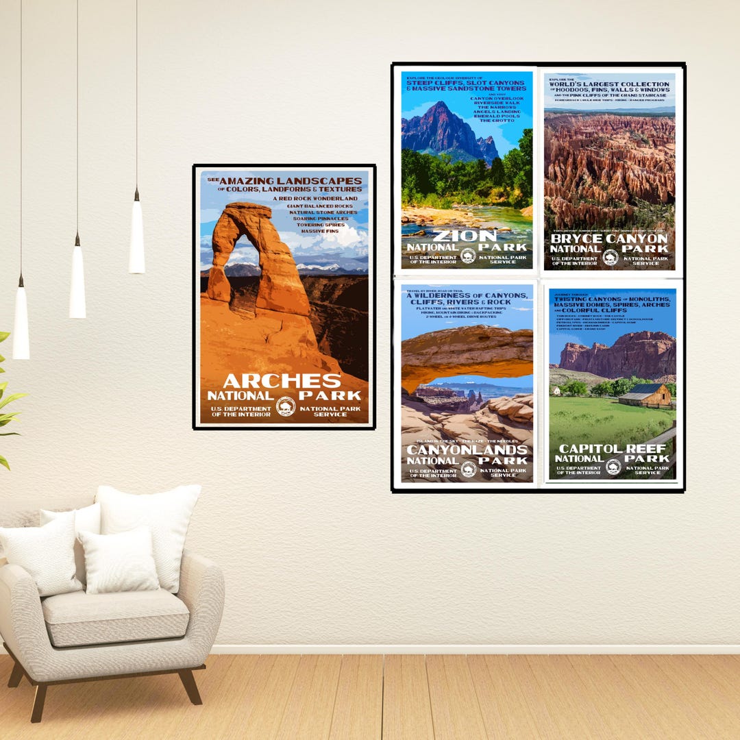 Utah's Mighty Five National Park Posters, Arches Park Photography ...