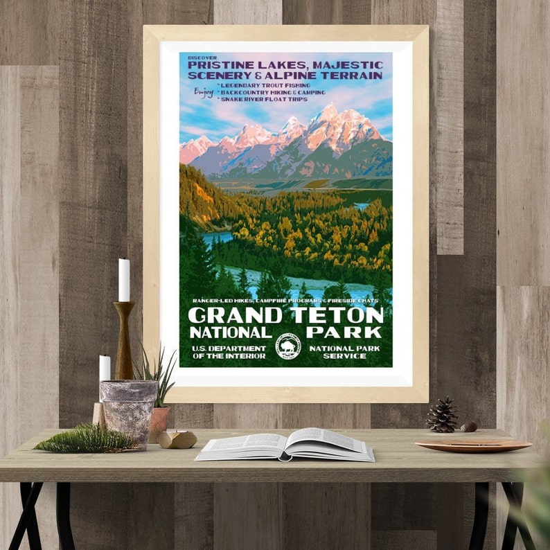 Grand Teton National Park Poster WPA Style, Scenic Landscape Prints ...