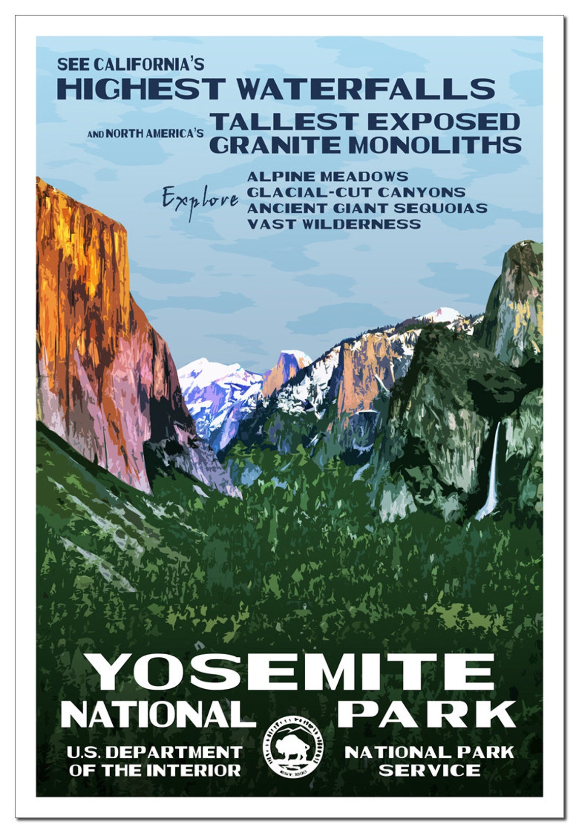 Yosemite National Park Poster WPA style 13 x 19 | Etsy