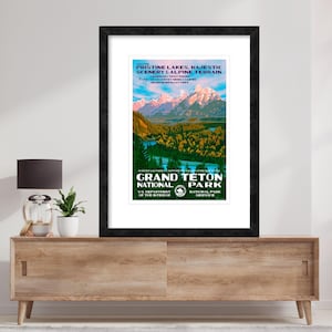 Grand Teton National Park Poster WPA Style, Scenic Landscape Prints ...