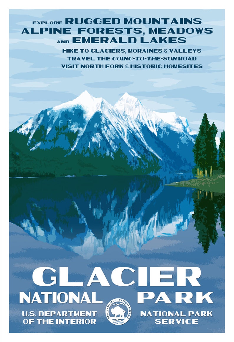 Glacier National Park Poster WPA Style 13 X 19 - Etsy