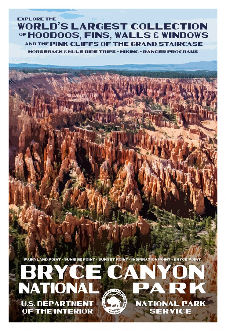 Bryce Canyon National Park WPA Style Poster, Utah Landscape Photography ...