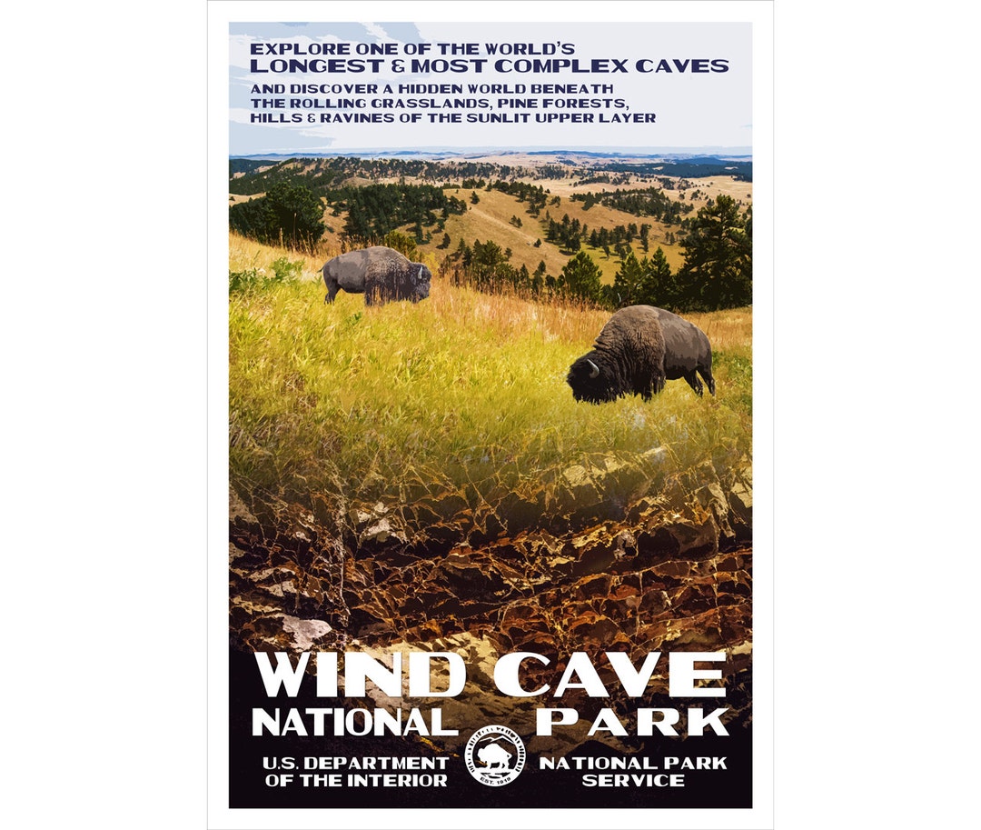 Wind Cave National Park WPA Style Poster 13x19 South Dakota Poster ...