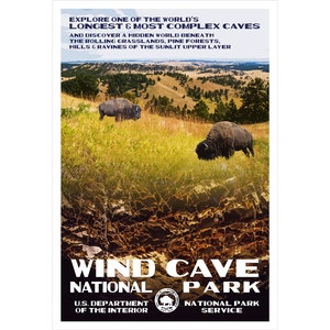 Wind Cave National Park WPA Style Poster, South Dakota Travel ...