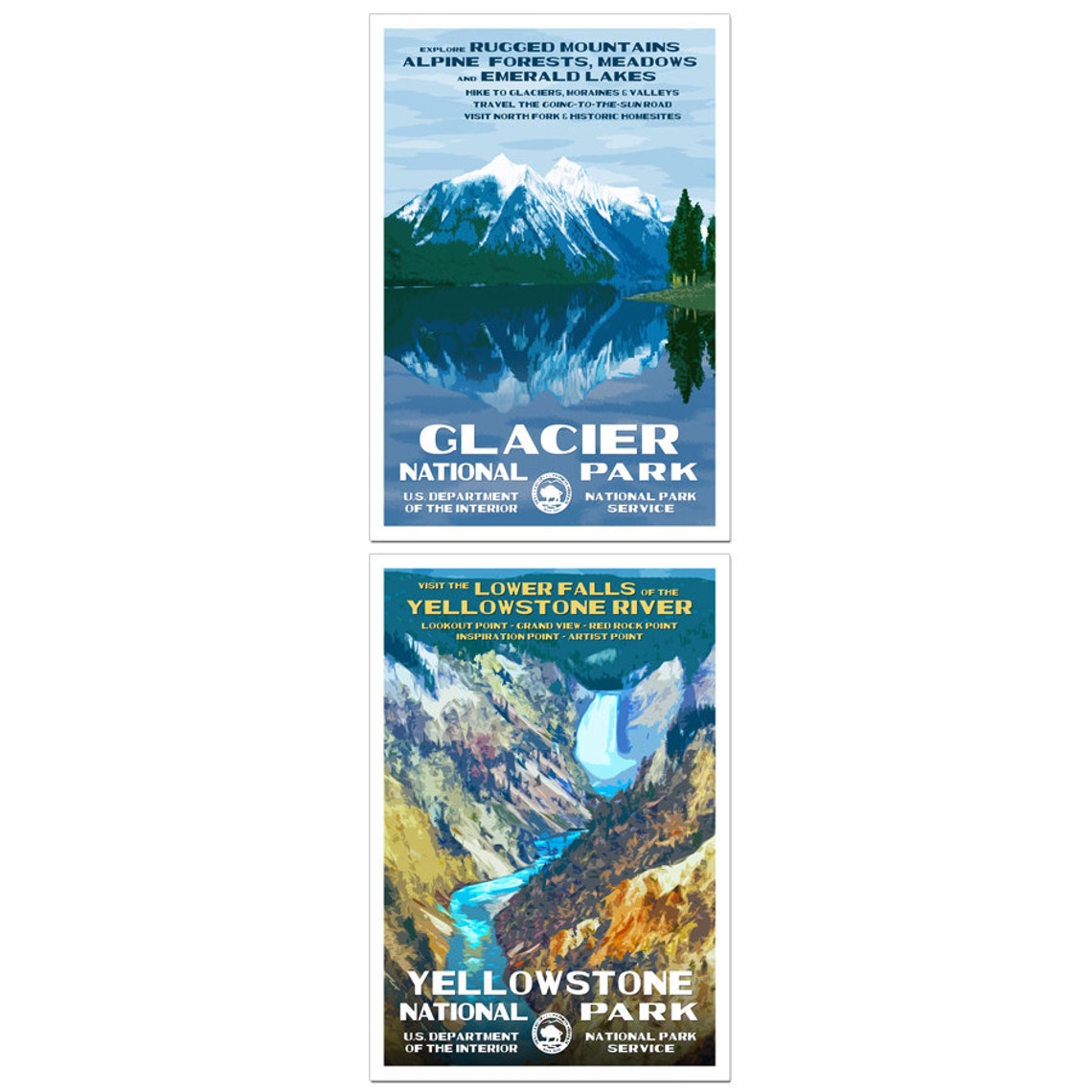 National Parks of Montana 2 Poster Set With Glacier - Etsy