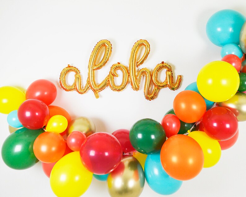 Aloha Script Balloon Gold Aloha Party Decor Hawaii Party | Etsy