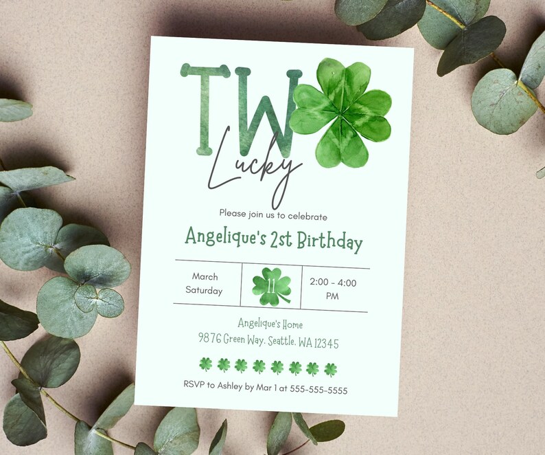 Editable St Patrick's Day Two Lucky 2nd Birthday Party Digital ...