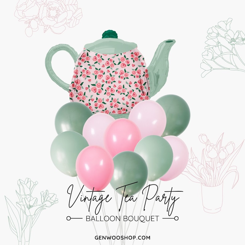Vintage Tea Party Balloon Bouquet - Spring Garden Birthday Party ...