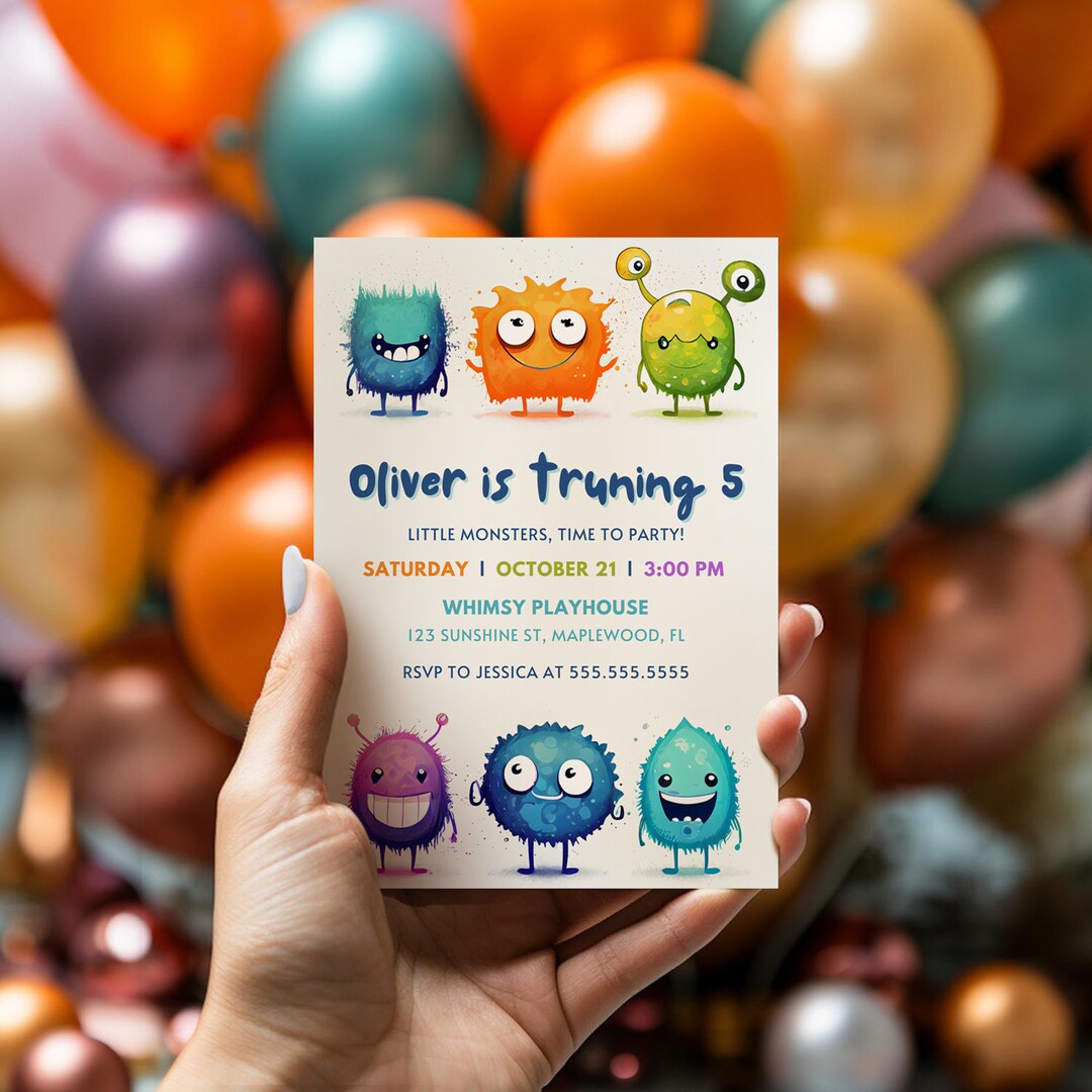 Editable Monsters Birthday Party Digital Invitation, Halloween Kids ...