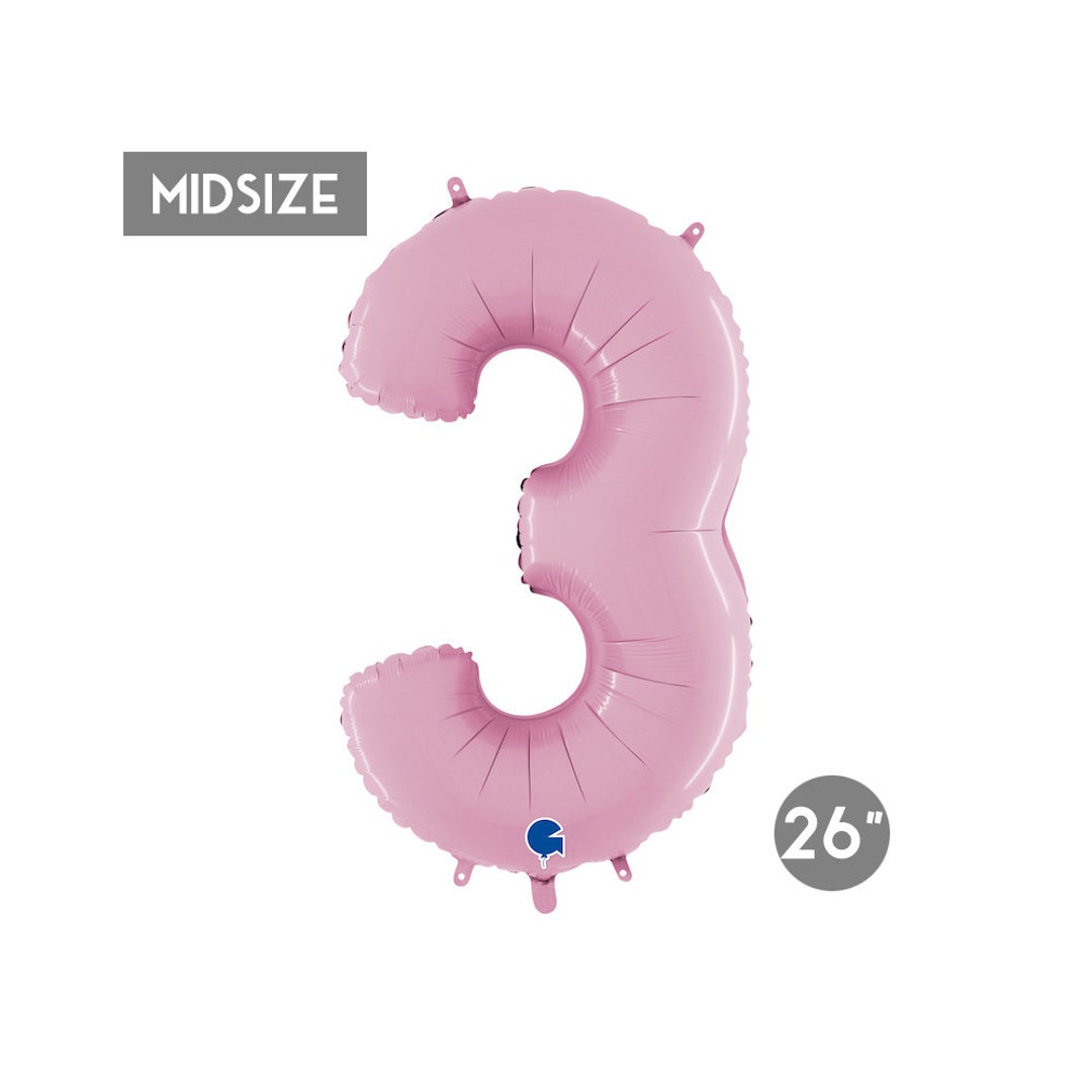 Midsize Pink Number 3 Balloon 26", Third Birthday Balloon, Pink Number ...