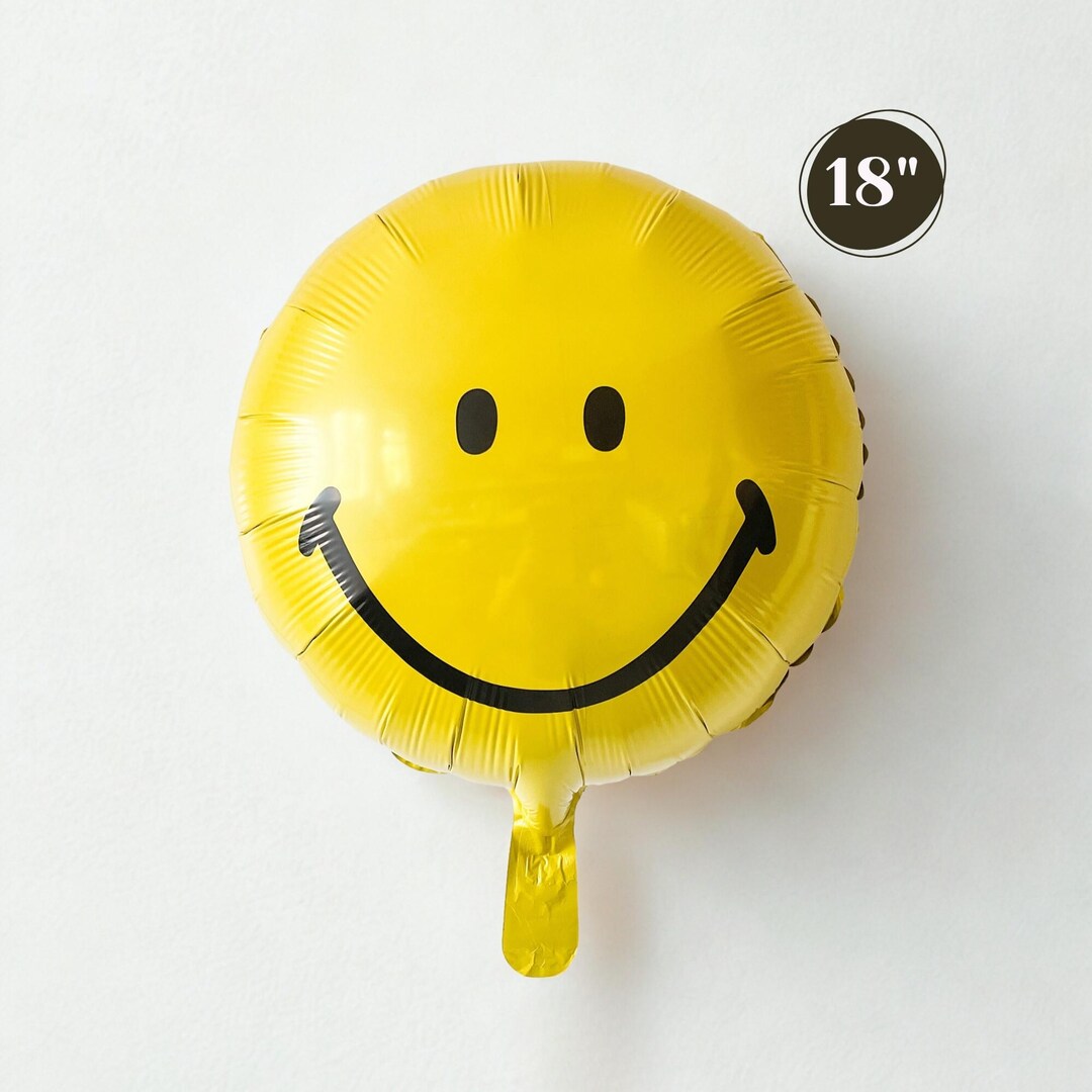 Yellow Smiley Face Balloon 18" - Round Retro Smile Mylar Balloon - Fun ...