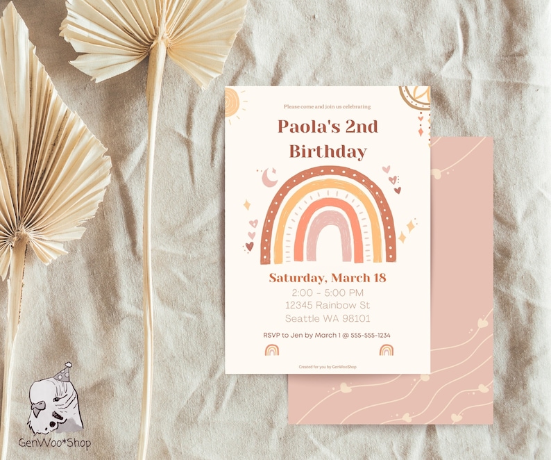 Editable Digital Boho Rainbow Birthday Party Invitation Canva - Etsy