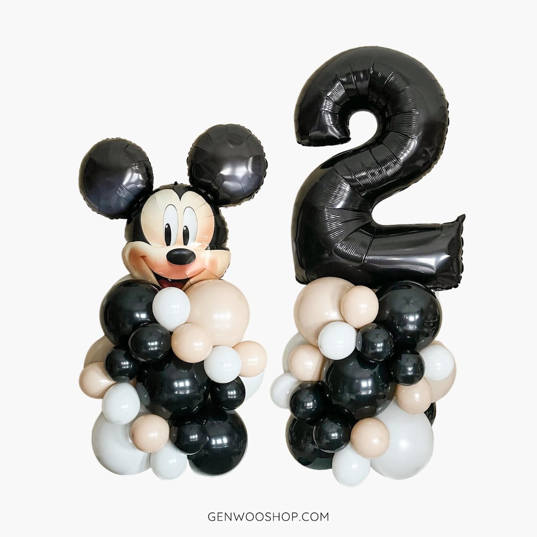 Black Beige Cartoon Balloon Tower Kit With Licensed Mickey Balloon ...