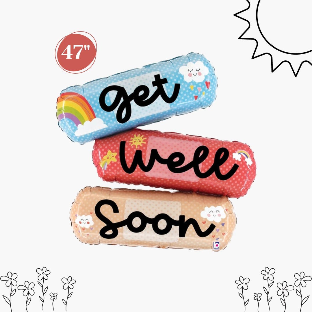 Get Well Soon Bandaids Mylar Balloon 47" - Speedy Recovery - Feel ...
