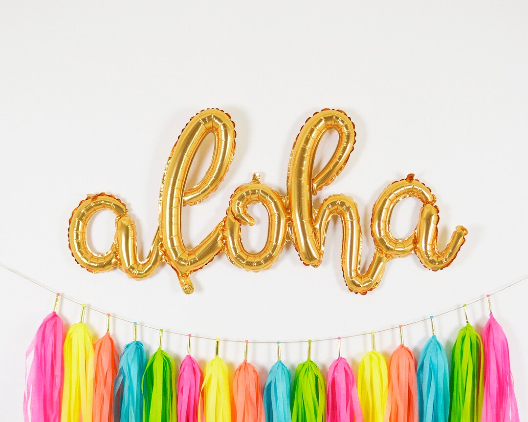 Aloha Script Balloon Gold, Aloha Party Decor, Hawaii Party, Hawaii ...