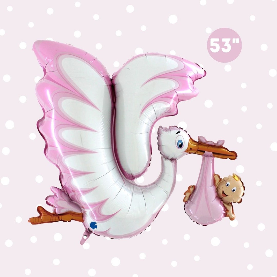 Jumbo Pink Stork and Baby Girl Foil Balloon 53", Pink Baby Shower ...