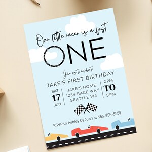 Editable Digital Race Car 1st Birthday Invitation - Canva Template ...