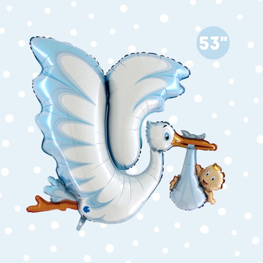 Jumbo Blue Stork and Baby Boy Foil Balloon 53", Blue Baby Shower ...