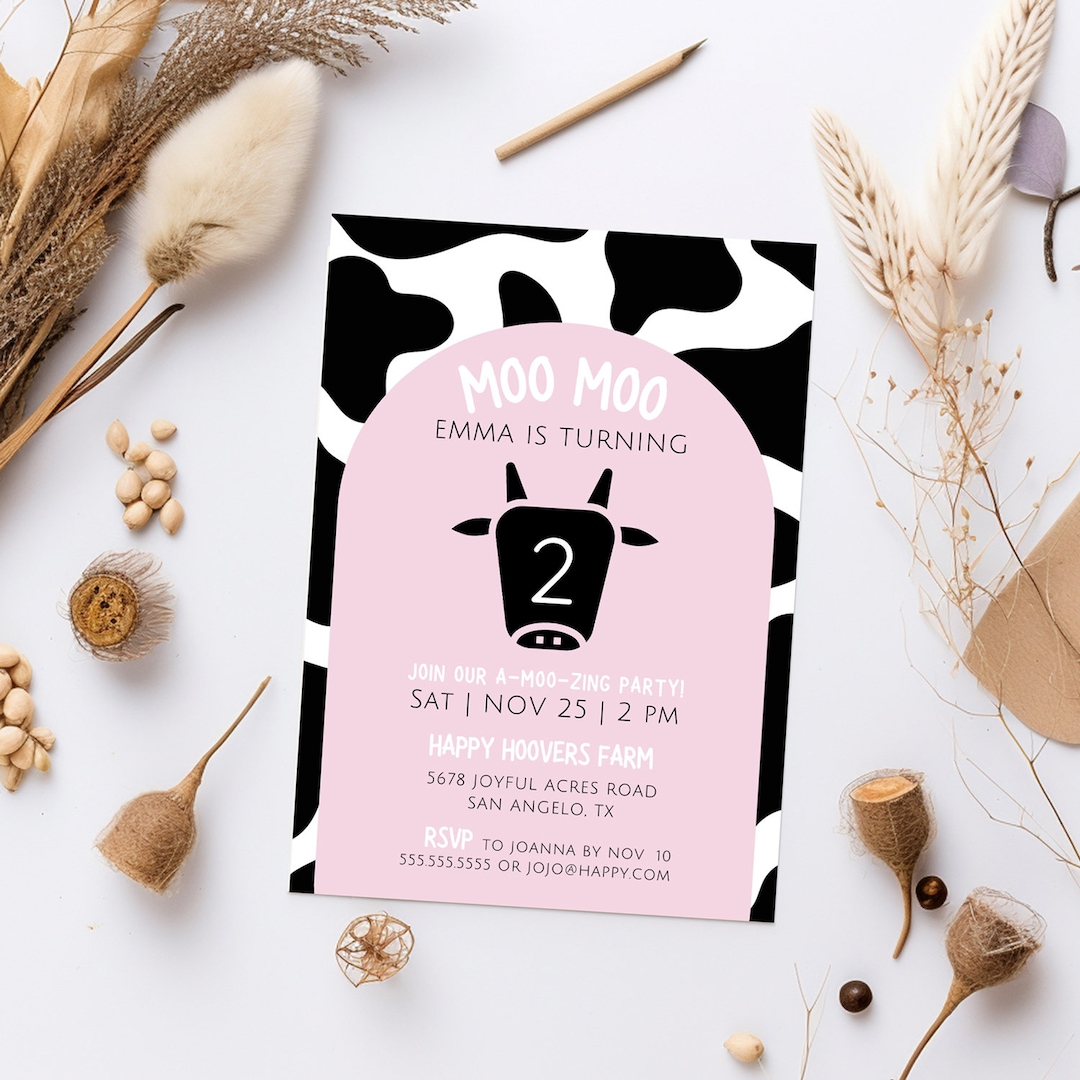 Editable Moo Moo Cowgirl Birthday Digital Invitation, Let's Go Girl ...