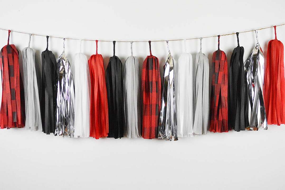 ASSEMBLED Silver Lumberjack Garland, Lumberjack Birthday Party ...