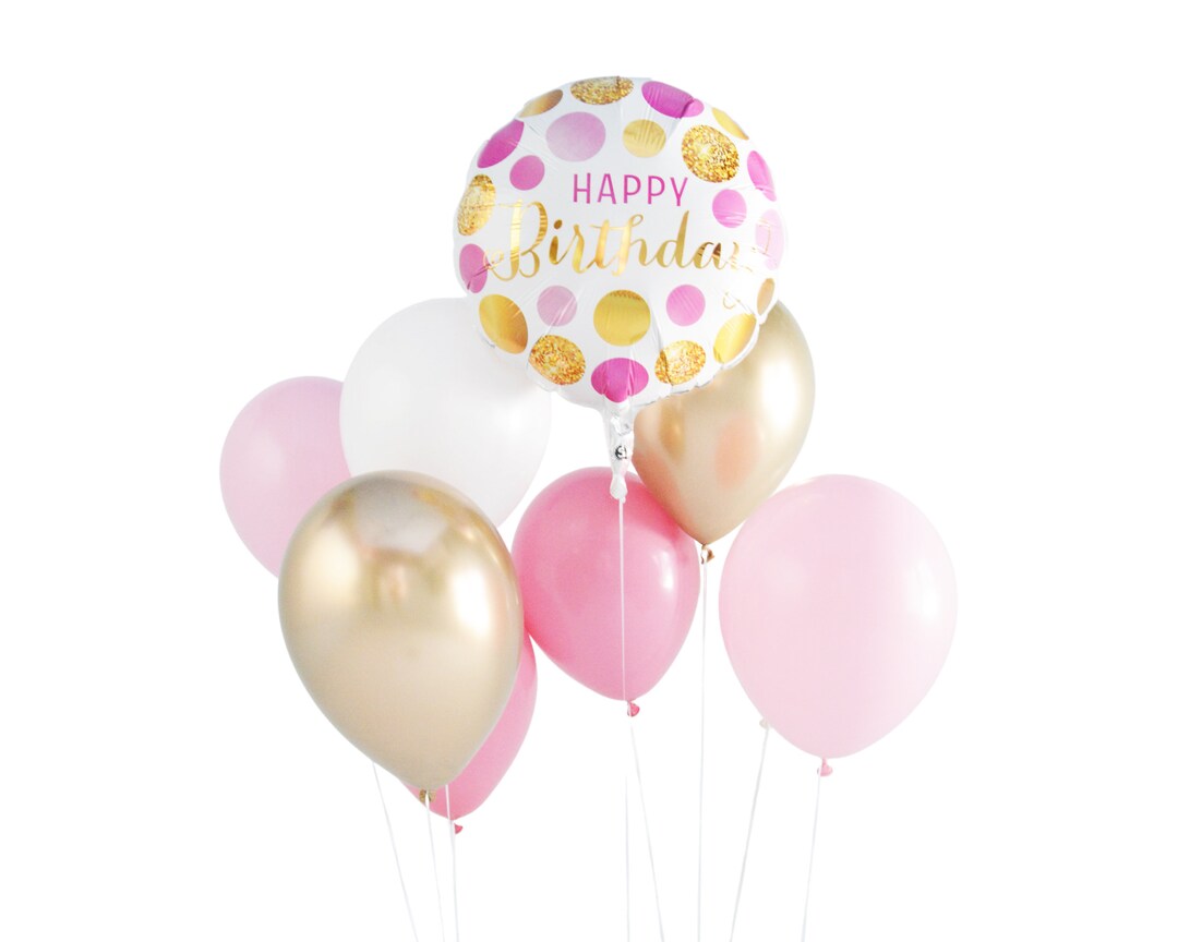 Pink and Gold Birthday Balloon Bouquet, Girls Birthday Party Decoration ...