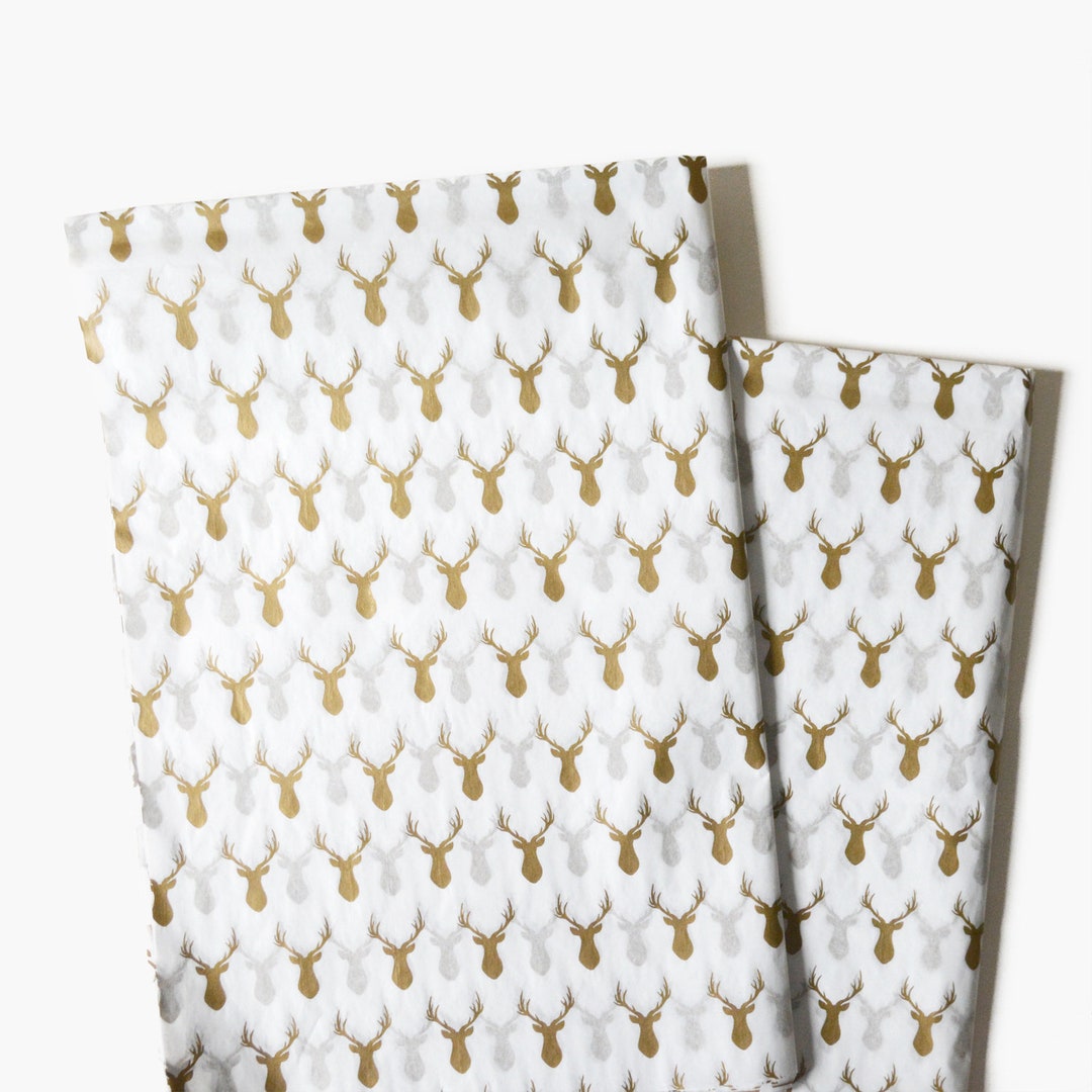 Gold Deer Antlers Tissue Paper, Deer Head Christmas Pattern Paper, Gift ...