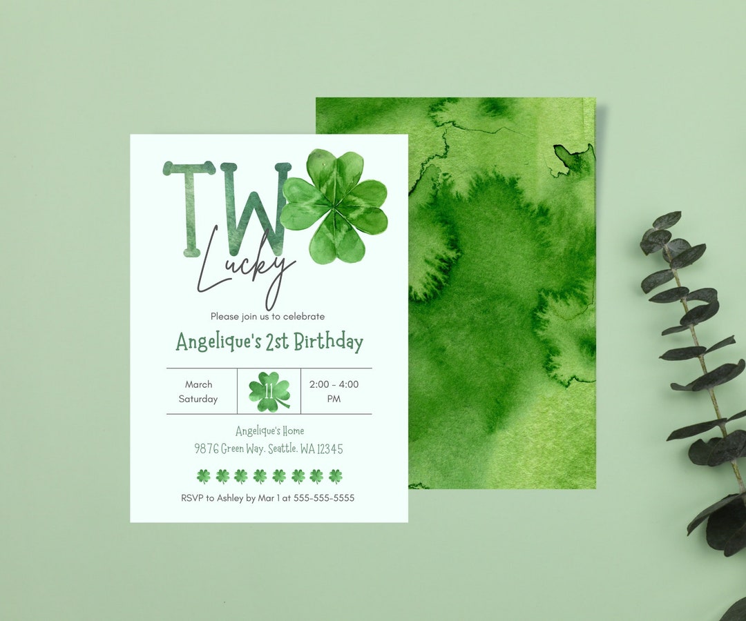 Editable St Patrick's Day Two Lucky 2nd Birthday Party Digital ...