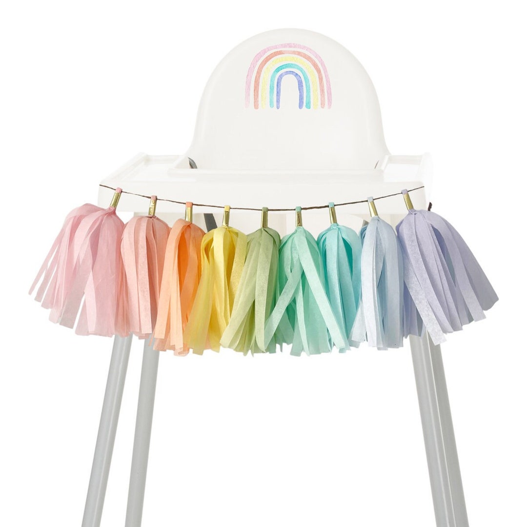 Pastel Rainbow High Chair Garland, Rainbow Theme Baby's 1st Birthday ...