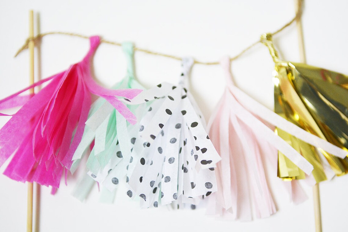 Pink Mint Gold Tassel Cake Topper Bohemian Birthday Decor | Etsy