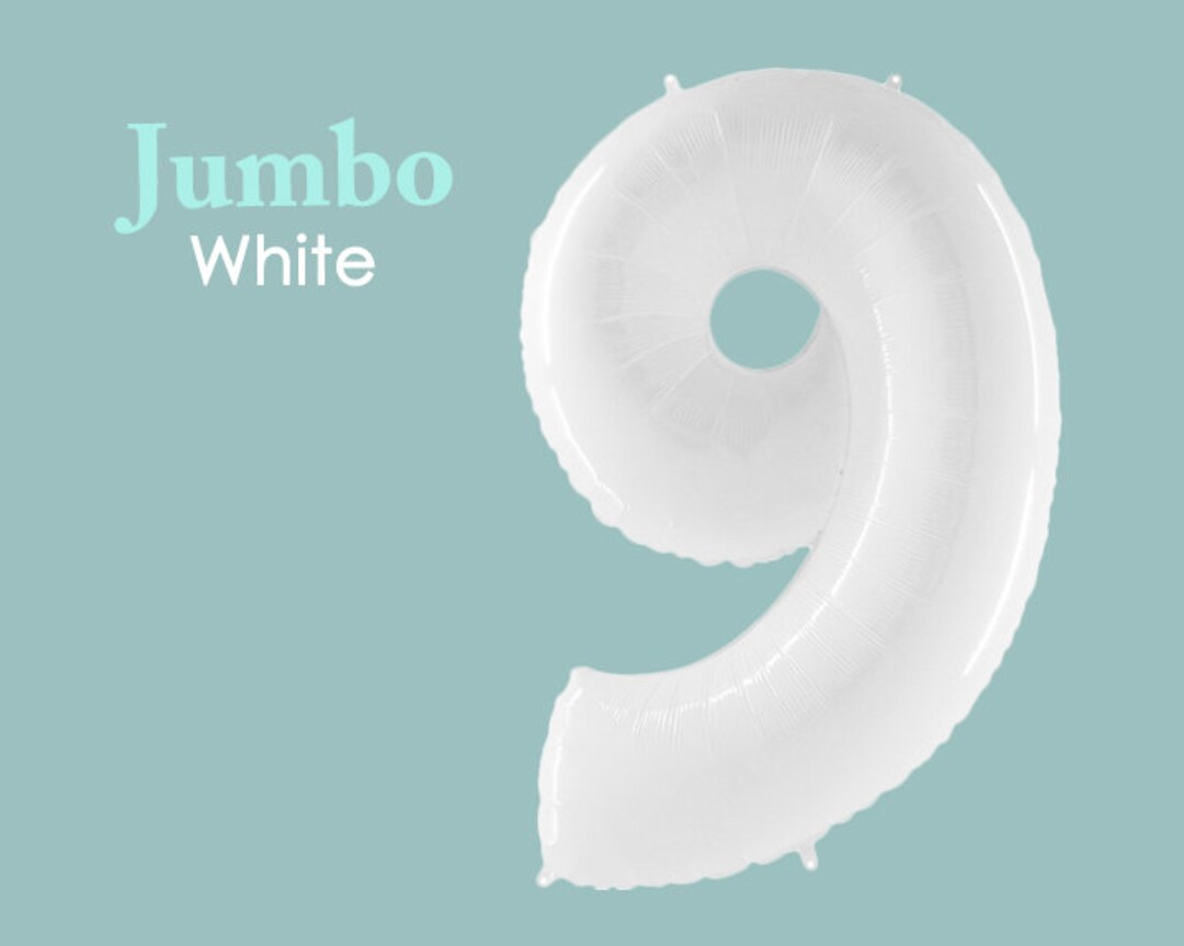 White Number 9 Balloon, 9th Birthday Balloon, Ninth Birthday, Jumbo 9 ...
