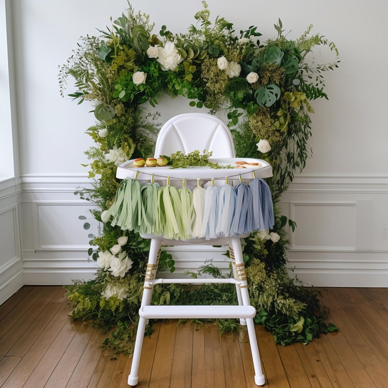 Blue Green Boho Rainbow High Chair Garland, Muted Color Rainbow, Baby ...