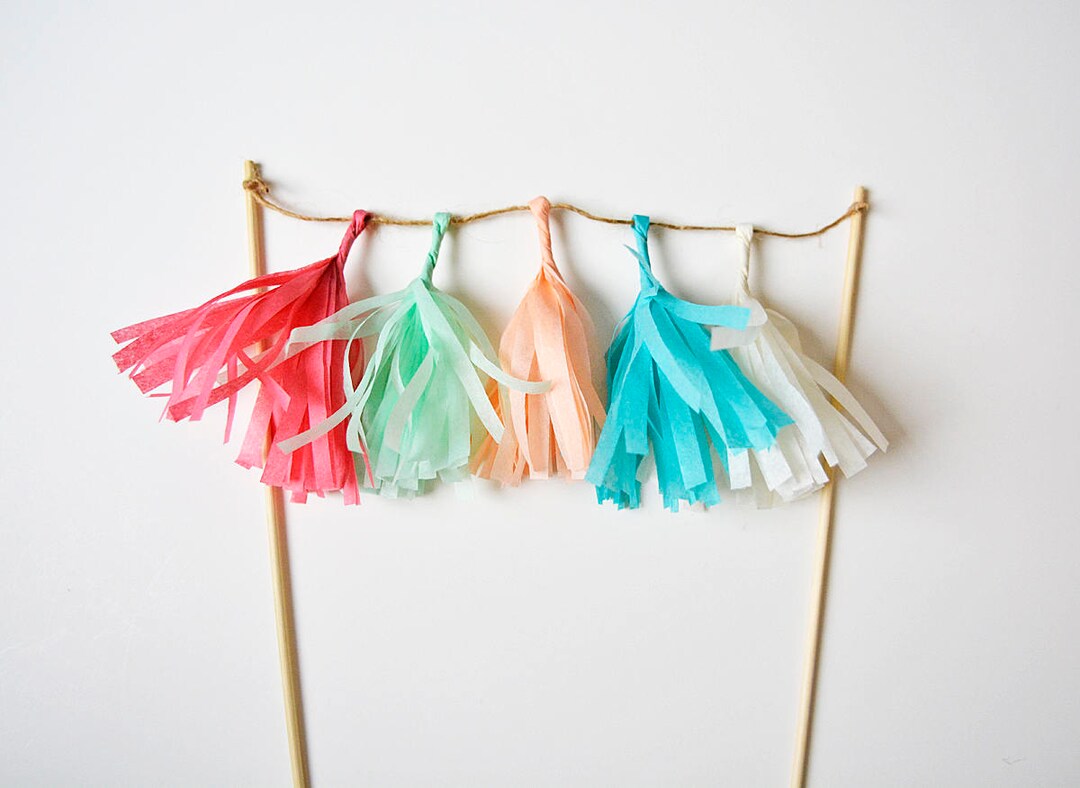Coral Peach Turquoise Mint Tassel Cake Topper, Birthday Cake Topper ...