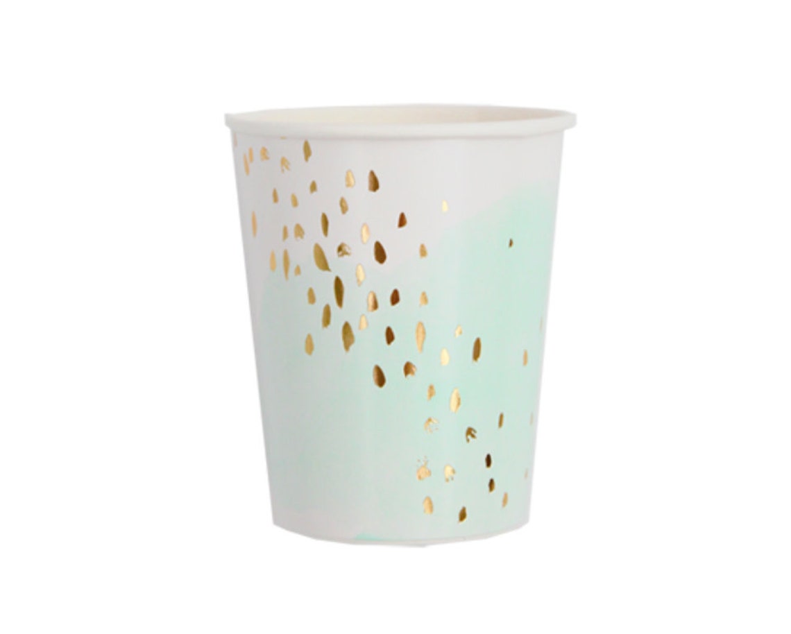Mint Gold Party Cups Party Paper Cups Mint Party Tableware | Etsy