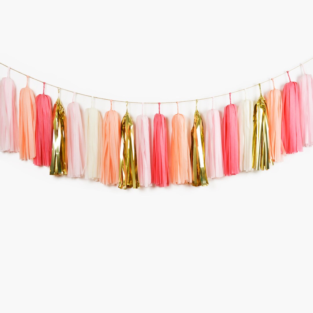 ASSEMBLED Blush Coral Tassel Garland, Peach Pink Coral Party, Wedding ...