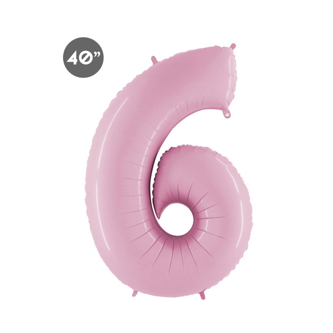 40" Jumbo Pink Number 6 Balloon, Baby Pink Number Six Balloon, Girl 6th ...