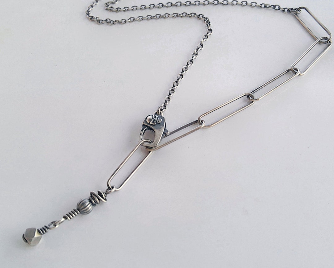 Skull Front Clasp Lariat Necklace, Sterling Silver, Asymmetrical ...
