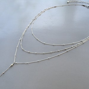 Layered Sterling Silver Chain Necklace, Delicate, Multi Strand Three ...