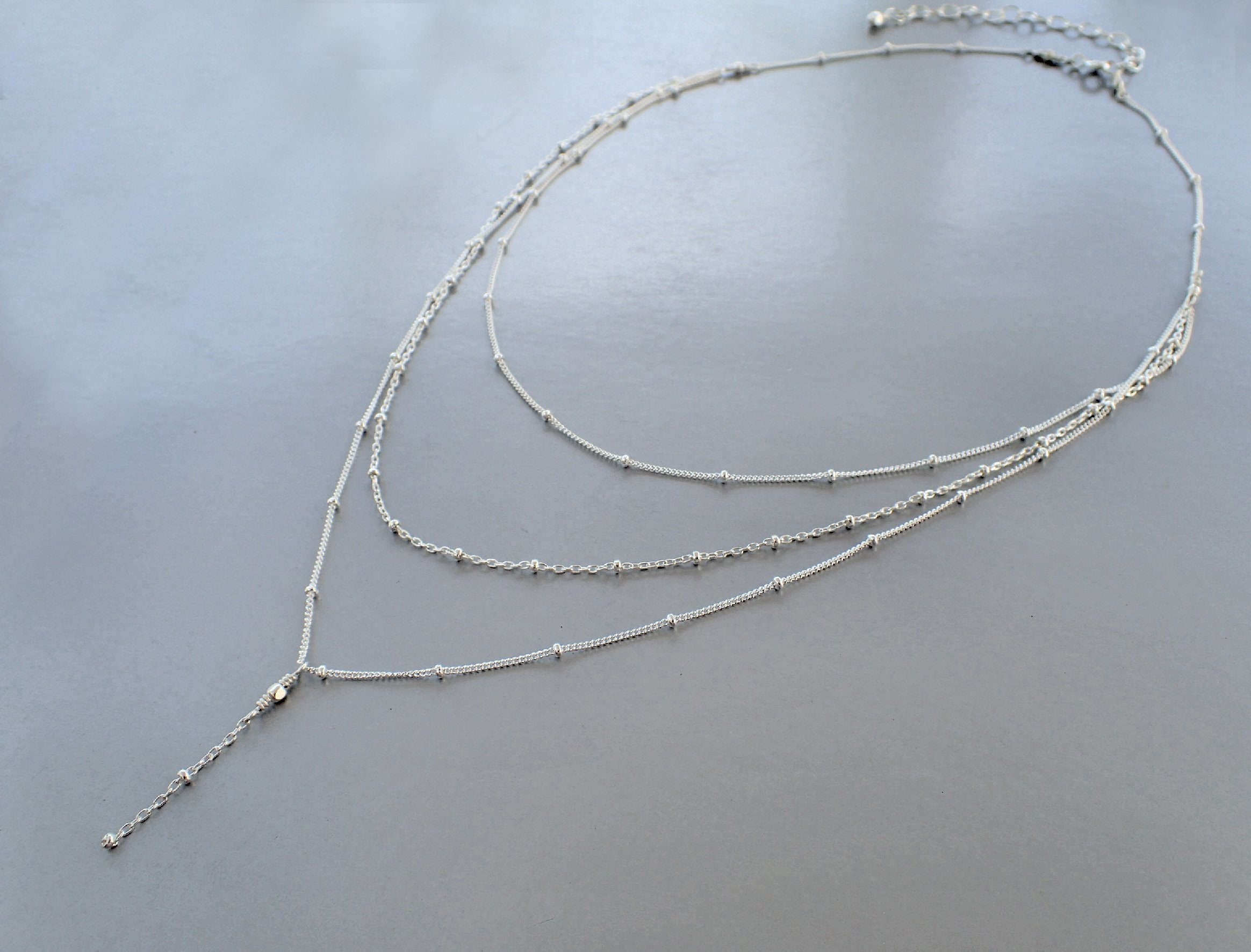 Layered Sterling Silver Chain Necklace Multi Strand Three - Etsy