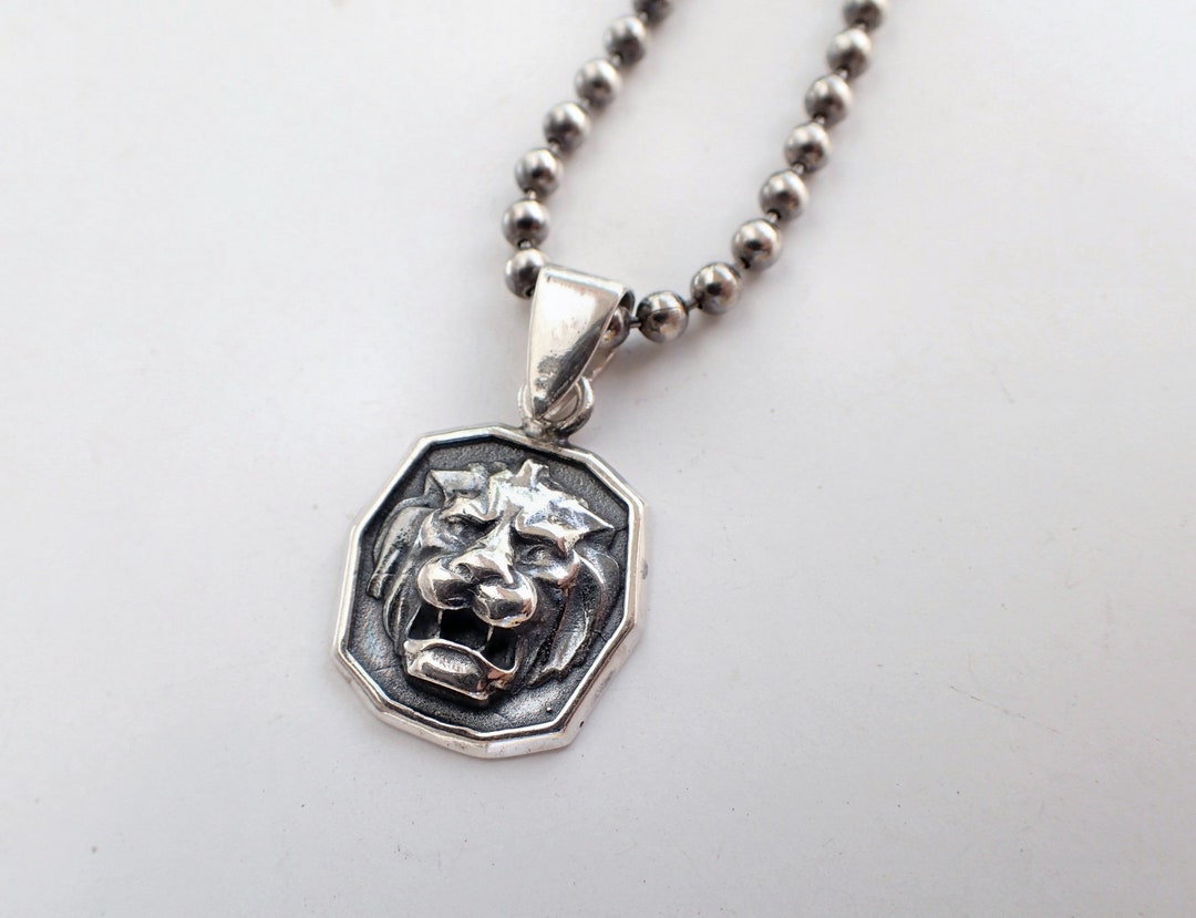 Lion Medallion Men's Necklace, Sterling Silver, Small Pendant ...