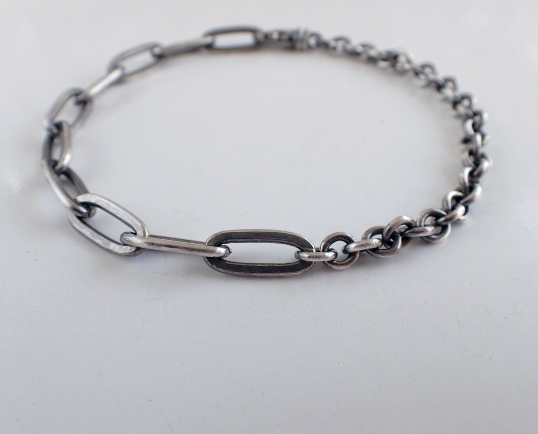 Men’s Two Chain Sterling Silver Bracelet, Medium Heavy, Unisex ...