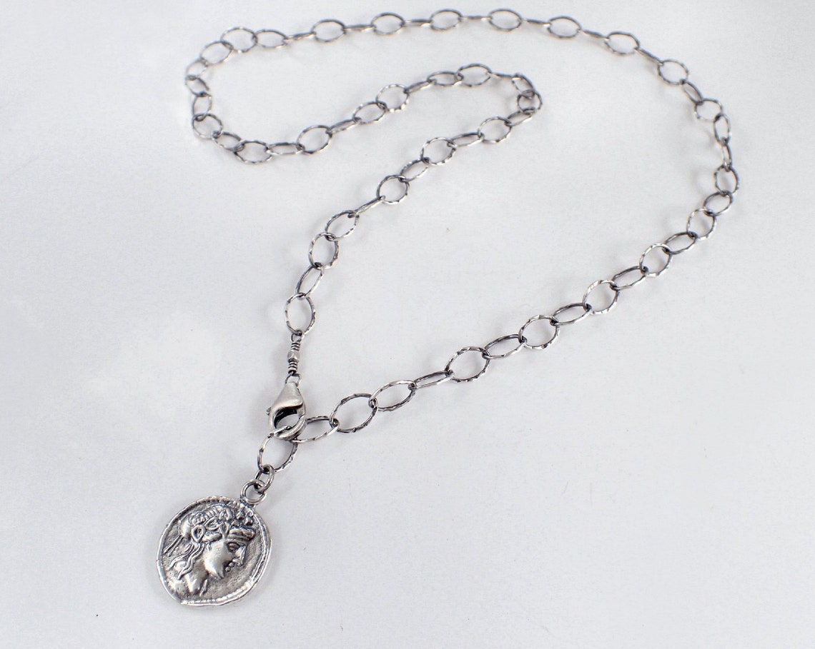Athena Coin Sterling Silver Necklace Greek Medallion Ancient - Etsy