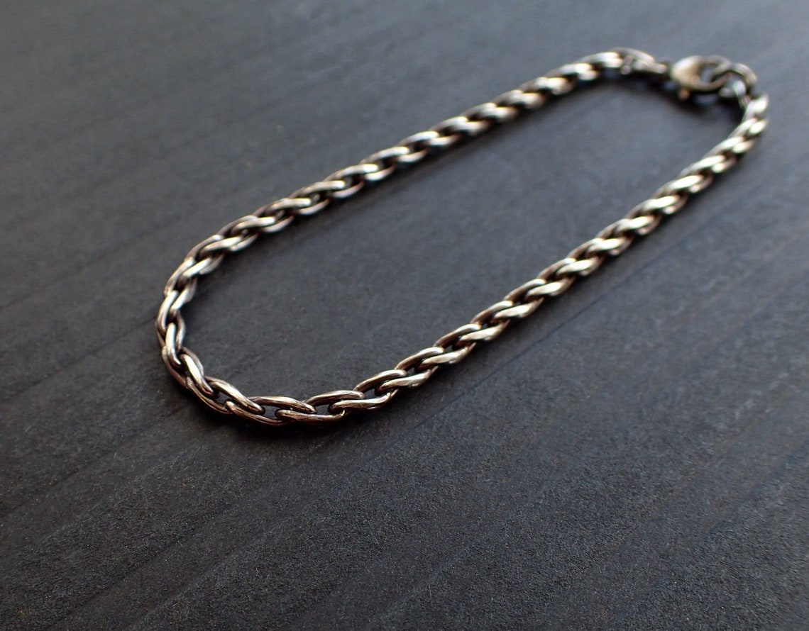 Wheat Chain Sterling Silver Bracelet Oxidized Unisex - Etsy