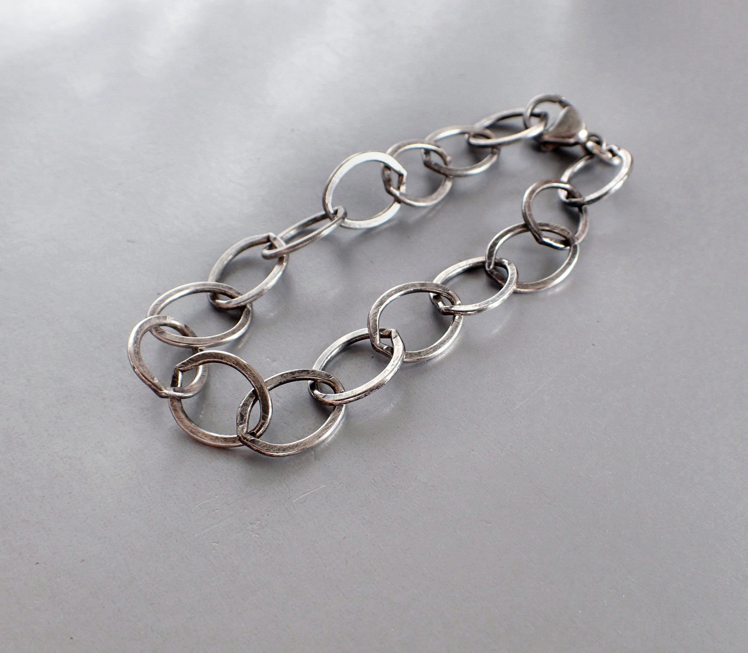 Chunky Womens Sterling Silver Bracelet Large Link Oxidized - Etsy UK