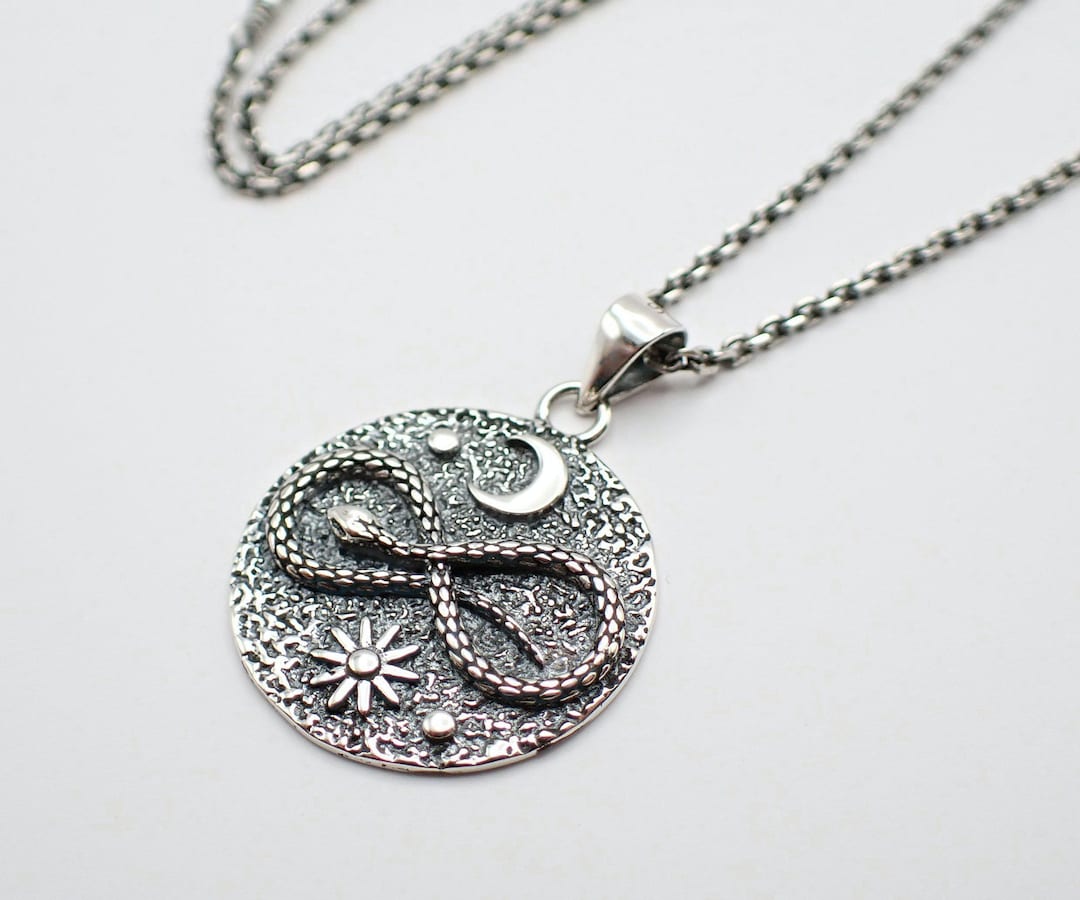 Figure 8 Snake Disc Pendant Sterling Silver Necklace, Oxidized, Moon ...