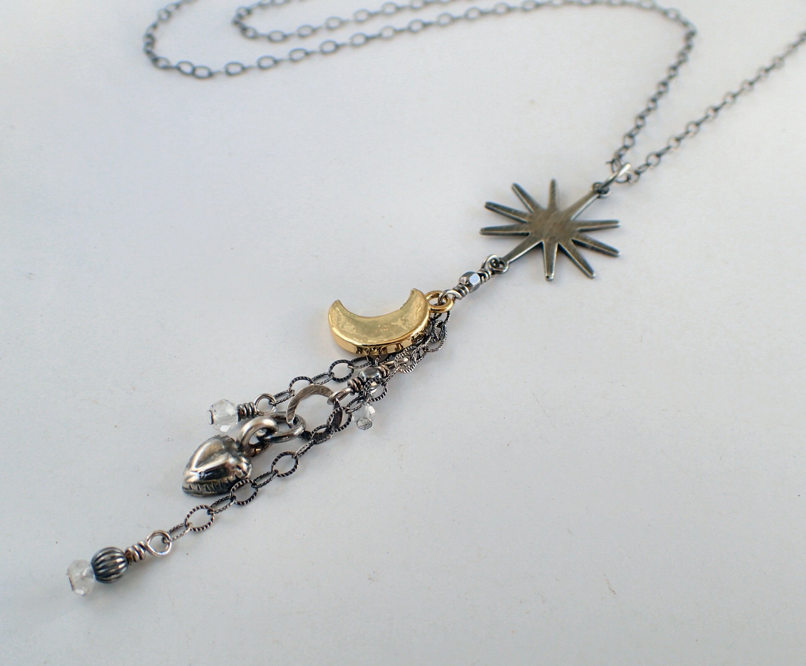 Star Moon Sterling Silver Necklace Celestial Mixed Metal | Etsy