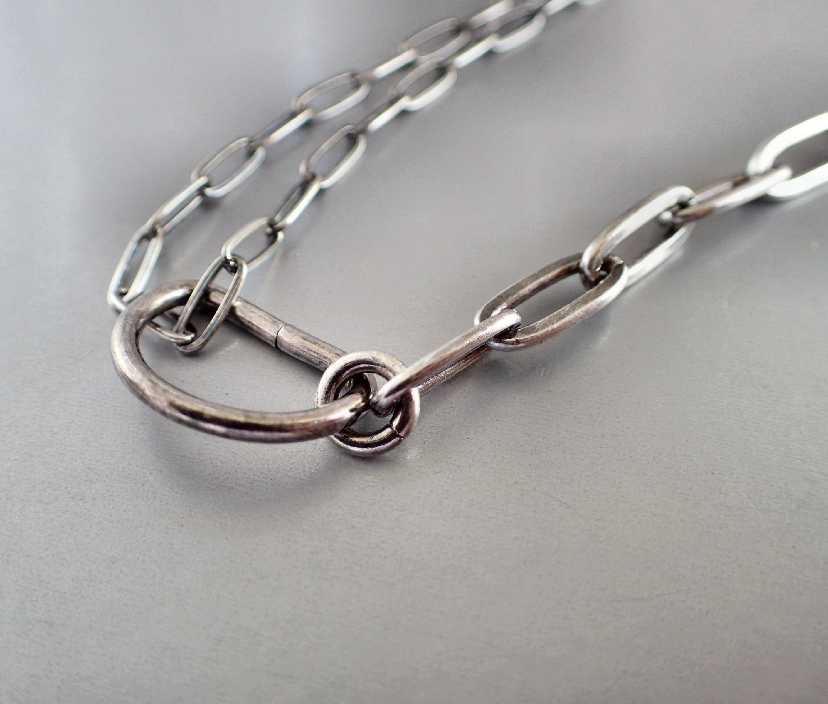 Mens Two Chain Sterling Silver Necklace D-ring Minimalist - Etsy