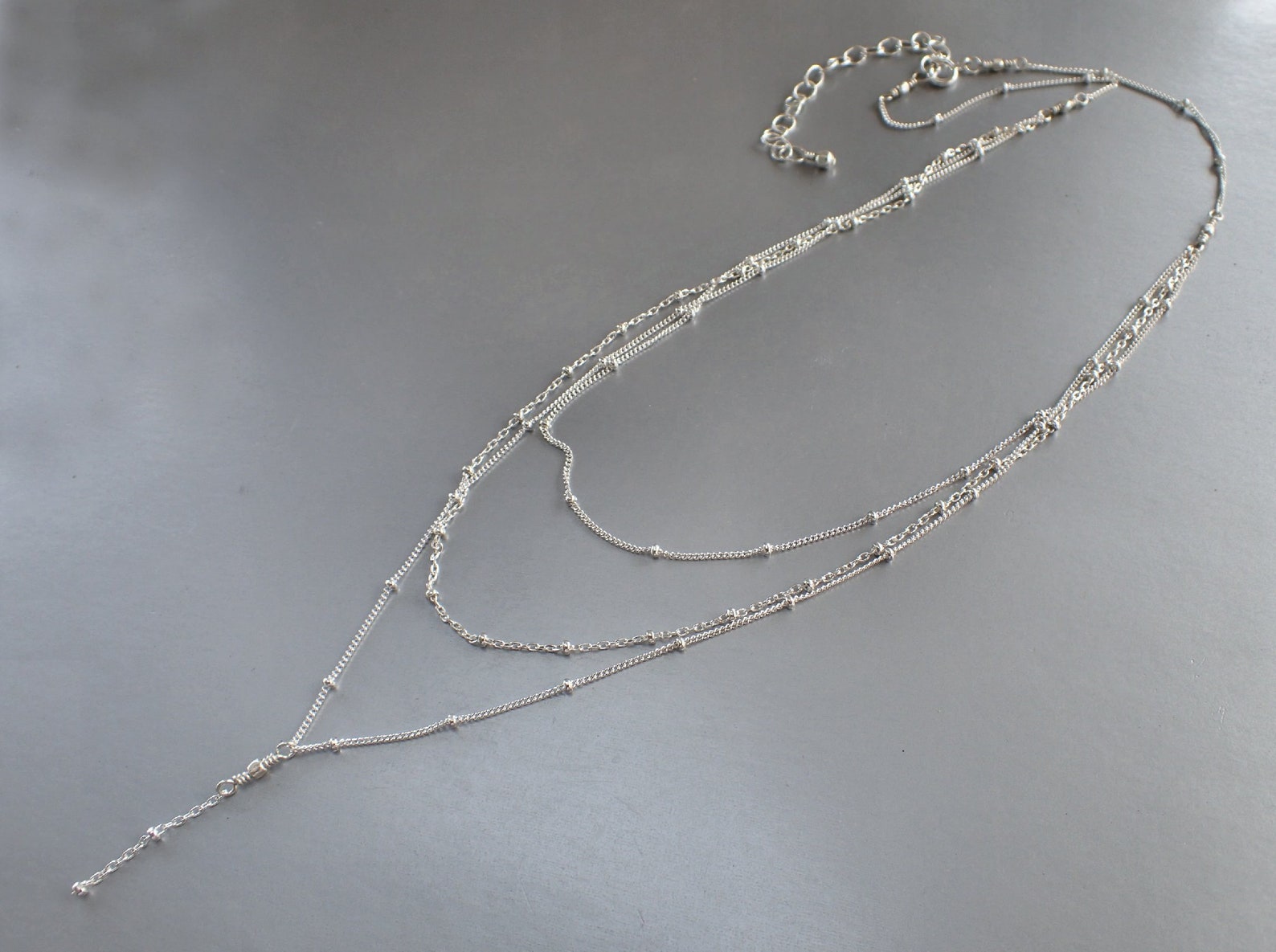 Layered Sterling Silver Chain Necklace, Delicate, Multi Strand Three ...