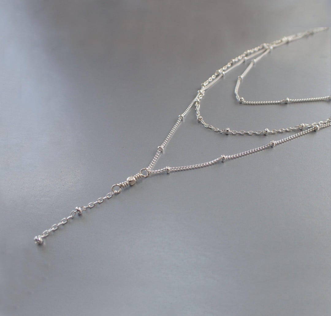 Layered Sterling Silver Chain Necklace, Delicate, Multi Strand Three ...