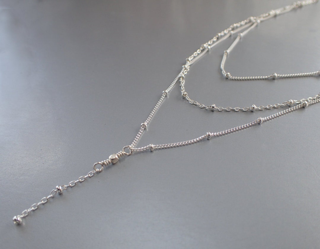 Layered Sterling Silver Chain Necklace, Delicate, Multi Strand Three ...